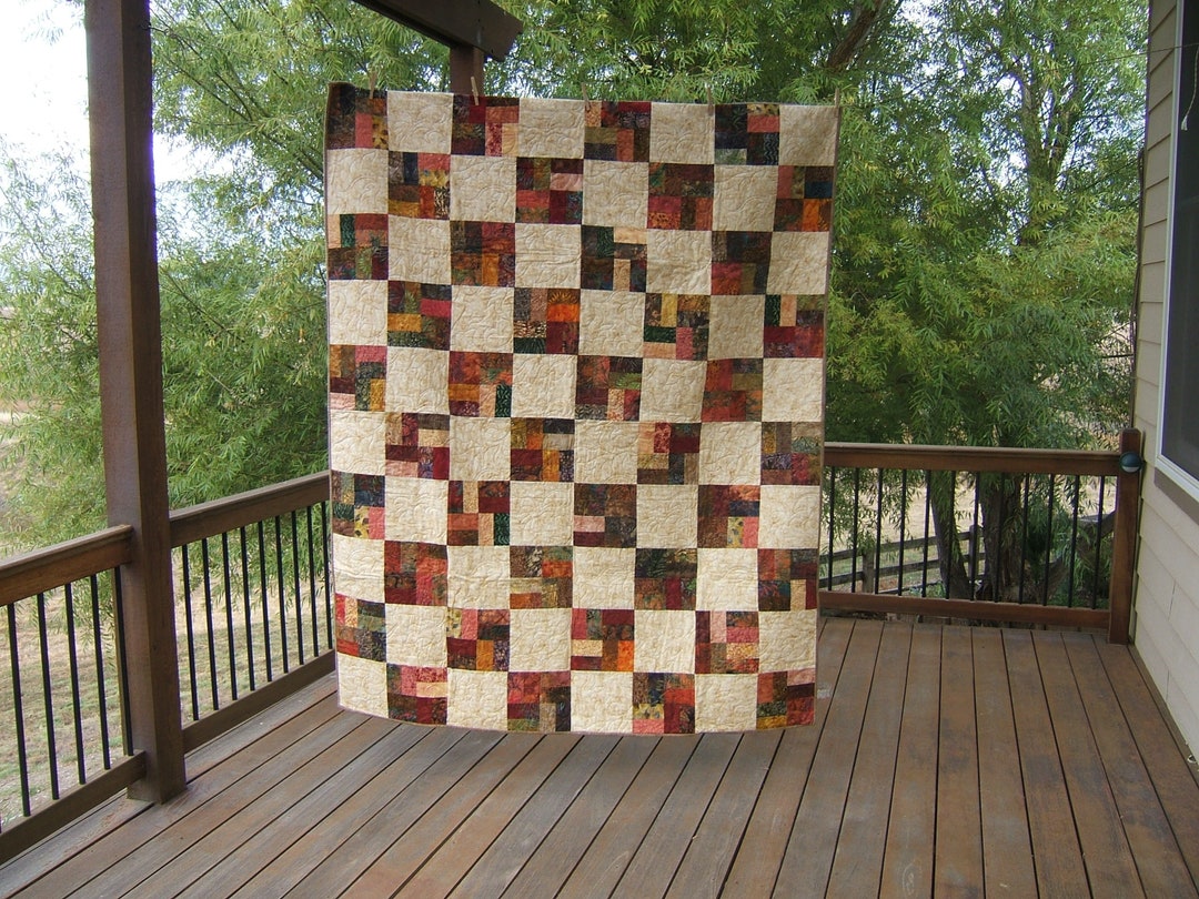 Batik Flannel Bed Quilt: Earth Tone Fall Colors (63x78) - Etsy