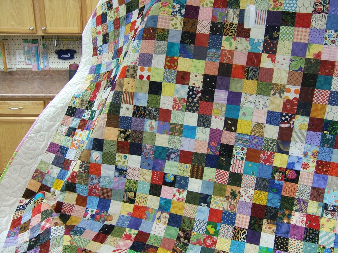 Bed Quilt, Large Lap Quilt, Multi Colored, Patchwork Quilt, Handmade CO ...