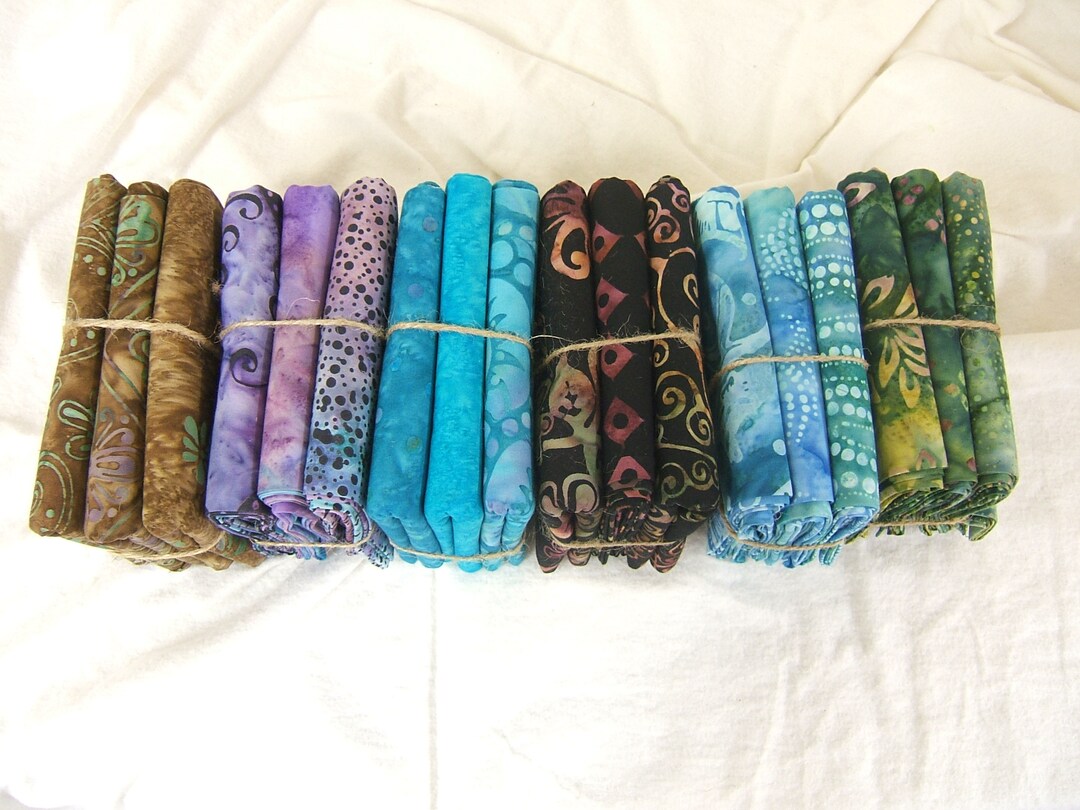 Batik Textiles, 3 Piece Batik Bundle, Coordinating Fabrics, 6 Different ...