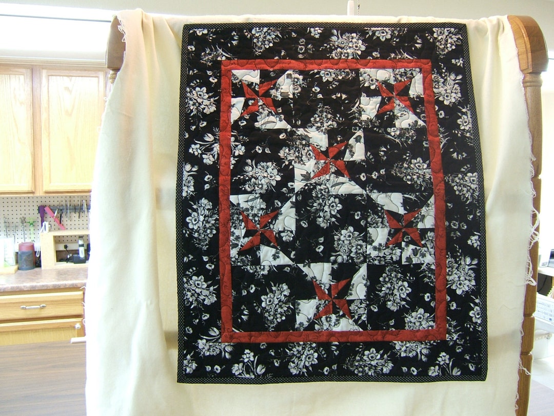 Table Runner, Table Topper, Table Cover, Wall Art, Black White and Red ...