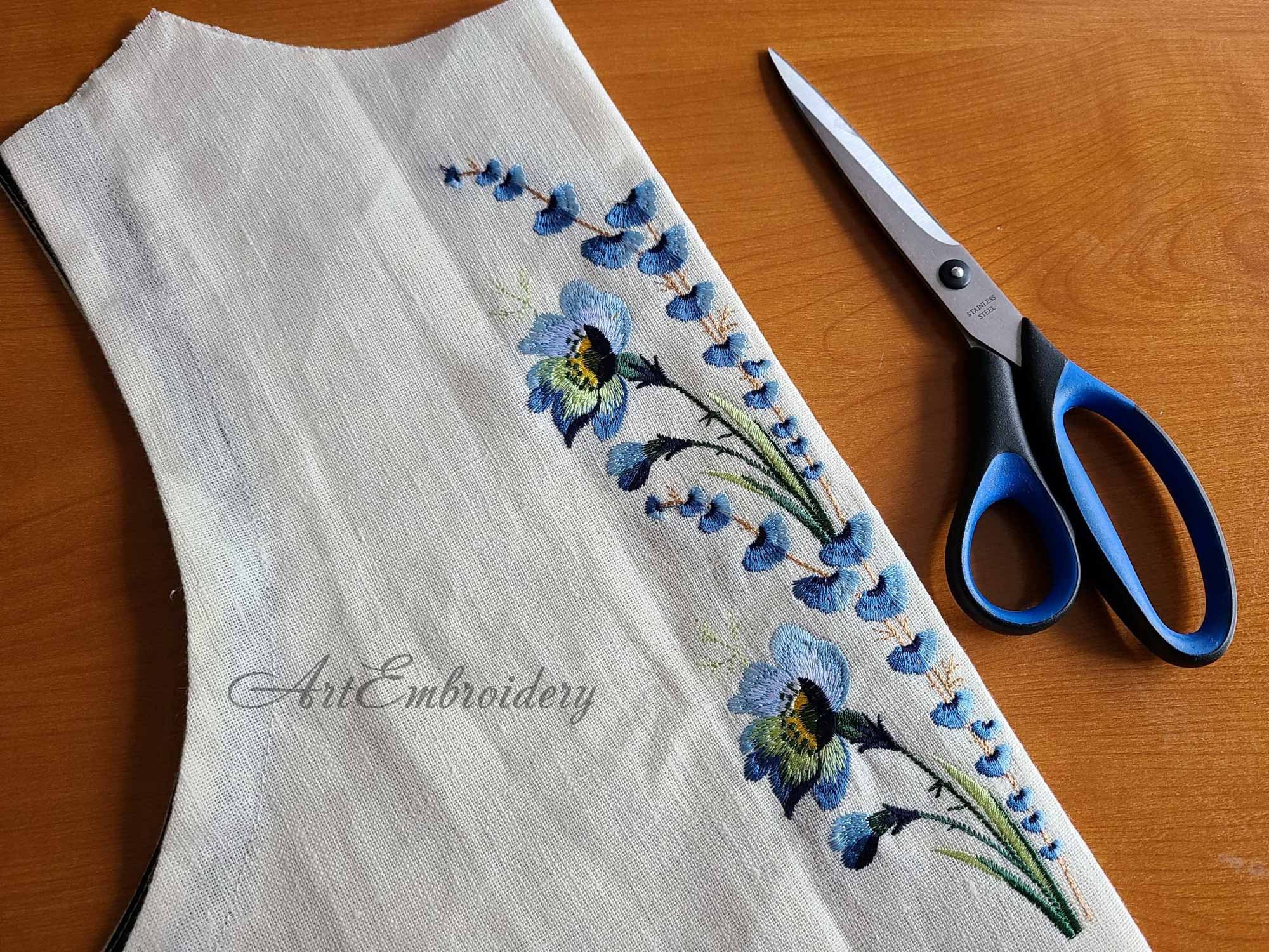 Watercolor Flowers Vertical Border - Machine Embroidery Design (digital ...