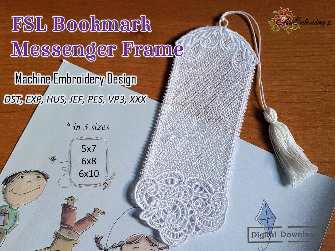 FSL Lace Bookmark, Messenger Frame - Machine Embroidery Design, 3sizes ...