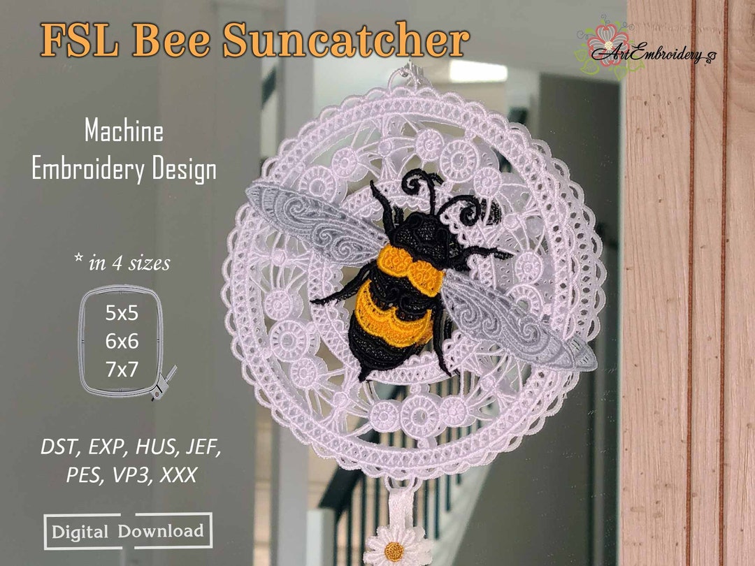 FSL Bee Suncatcher: Machine Embroidery Lace Design (5x5, 6x6, 7x7 Hoops ...