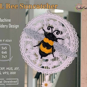 FSL Bee Suncatcher: Machine Embroidery Lace Design (5x5, 6x6, 7x7 Hoops ...
