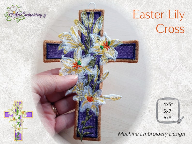 FSL Easter Lily Cross Machine Embroidery Freestanding Lace | Etsy
