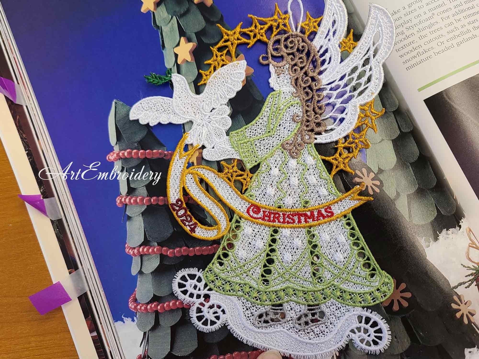 FSL Christmas Angel Machine Embroidery Design: 2024 Lace Ornament (5x7 ...