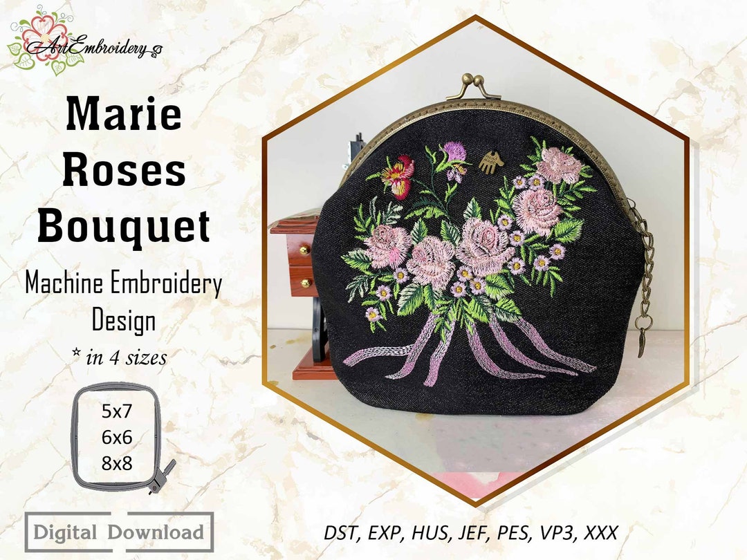 Marie Roses Bouquet - Machine Embroidery Flowers Design in 4 Sizes for ...