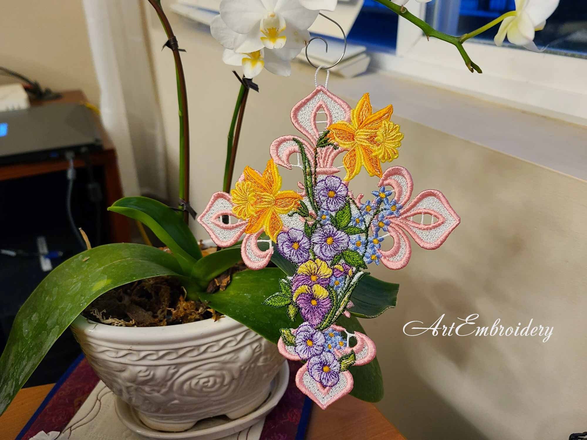 FSL Spring Flowers Cross: Machine Embroidery Design (digital Download ...