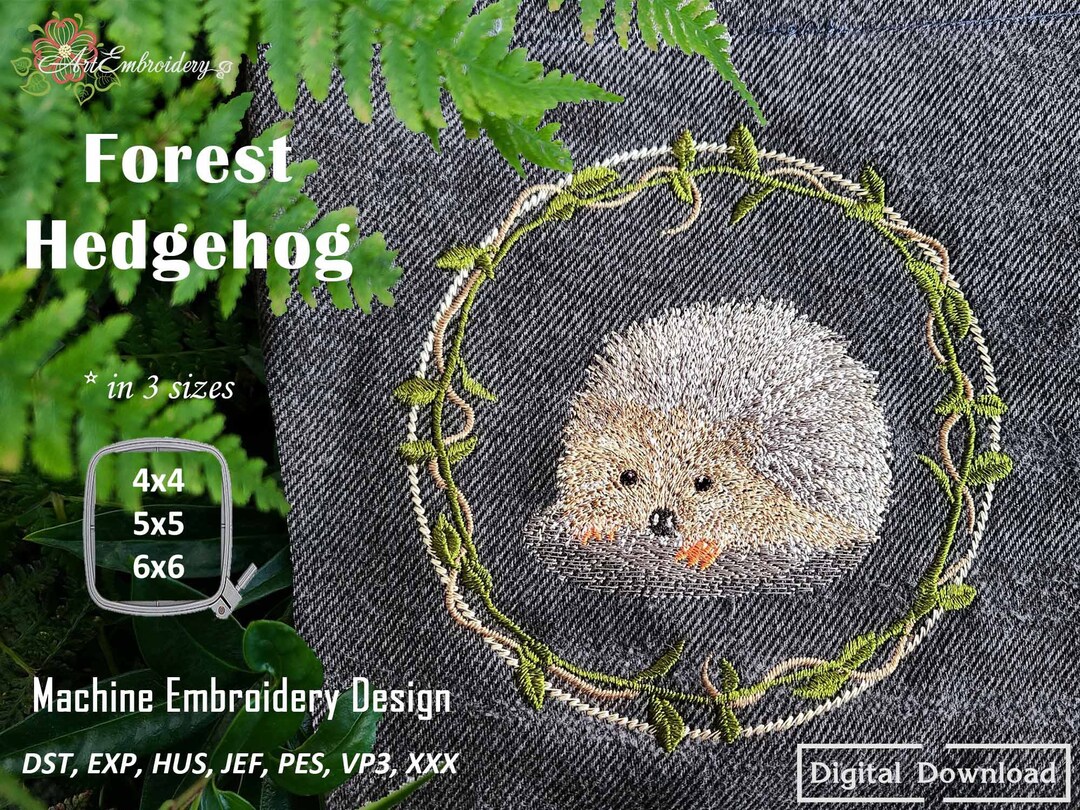 Forest Hedgehog Machine Embroidery Design: Woodland Animal Wreath ...