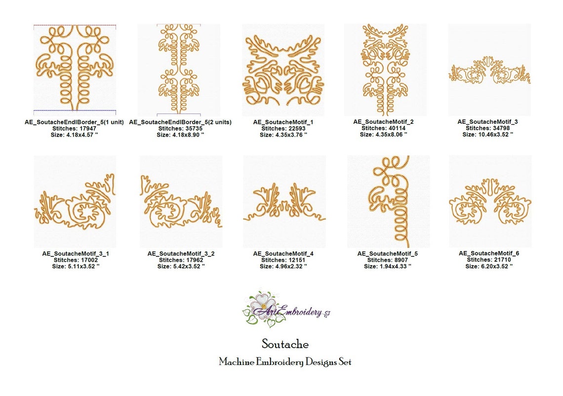 Soutache Motifs Machine Embroidery Designs Set Mixed Sizes for Hoop up ...