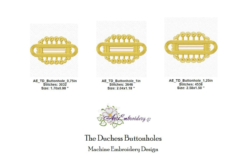 The Duchess Buttonholes - Machine Embroidery Design in 3 Sizes for Hoop ...