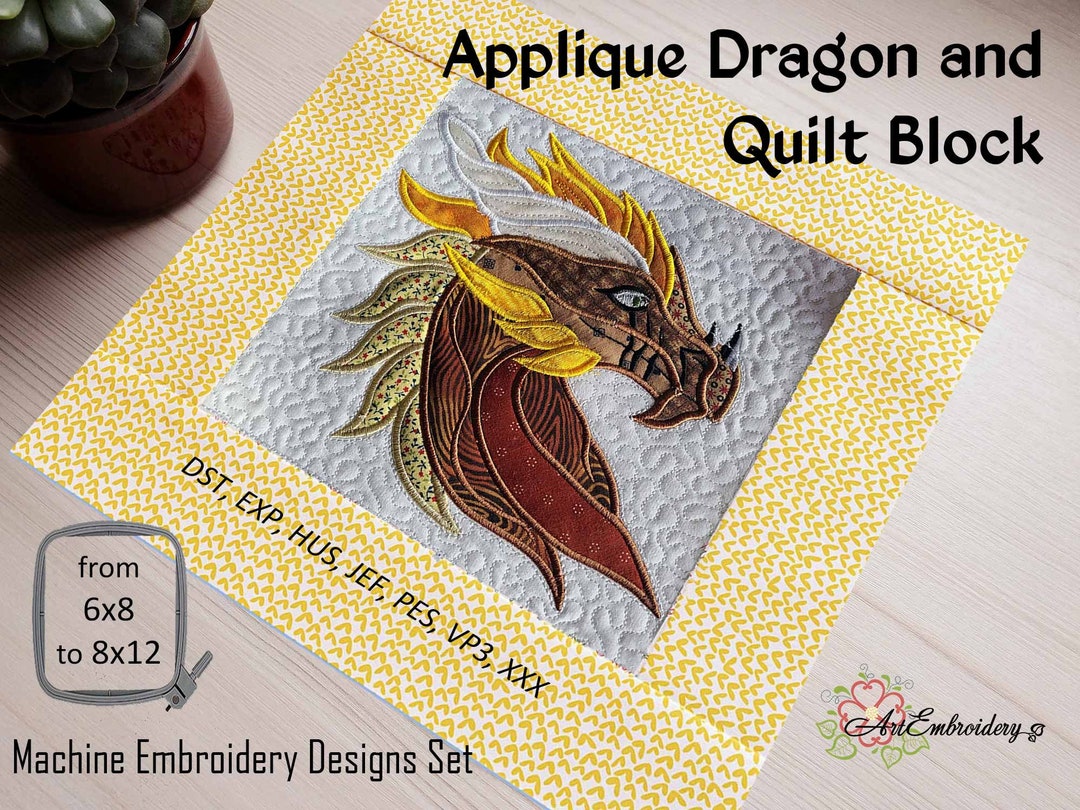 Applique Dragon Quilt Block: Machine Embroidery Design (6x8 to 8x12 ...