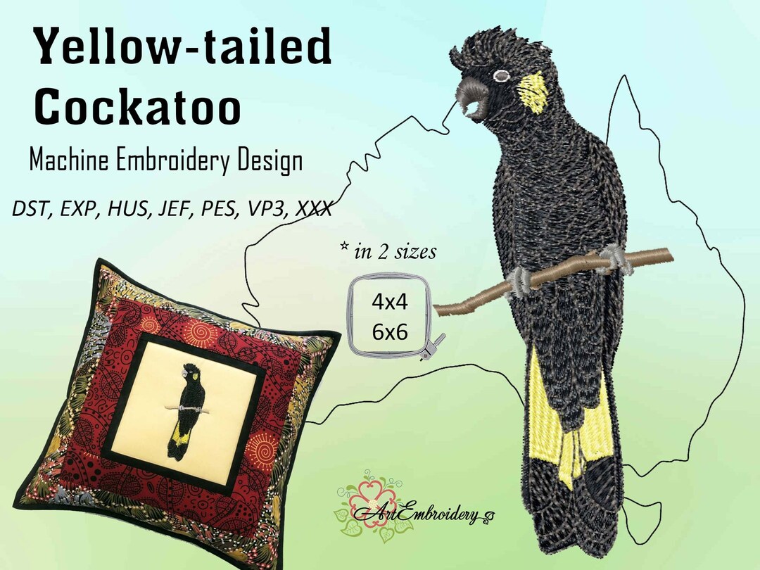 Yellow-tailed Cockatoo - Machine Embroidery Design in 2 Sizes for Hoop ...
