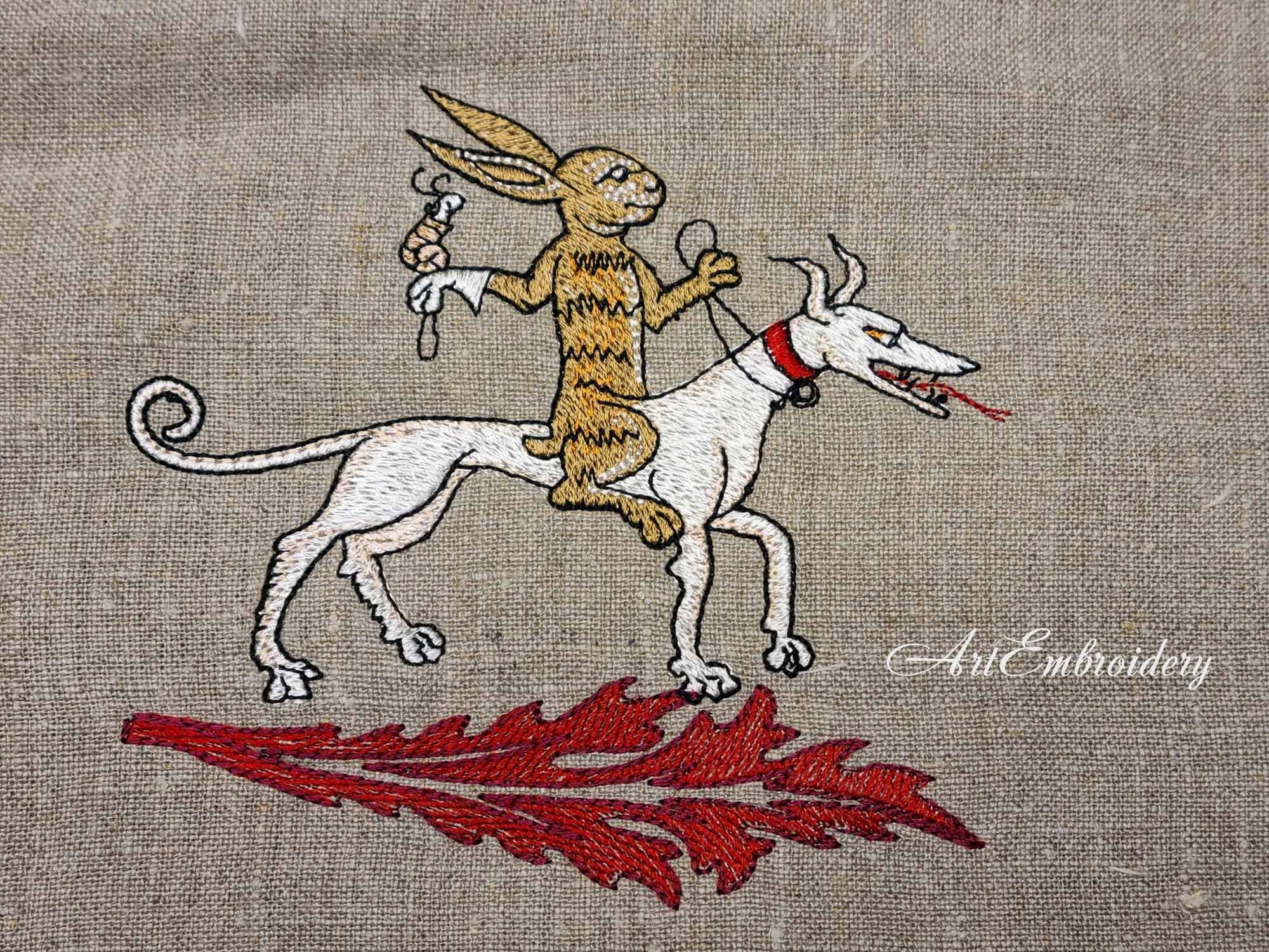 Hare Hunter Embroidery Design: Medieval Beast, 4x4 5x5 (digital ...