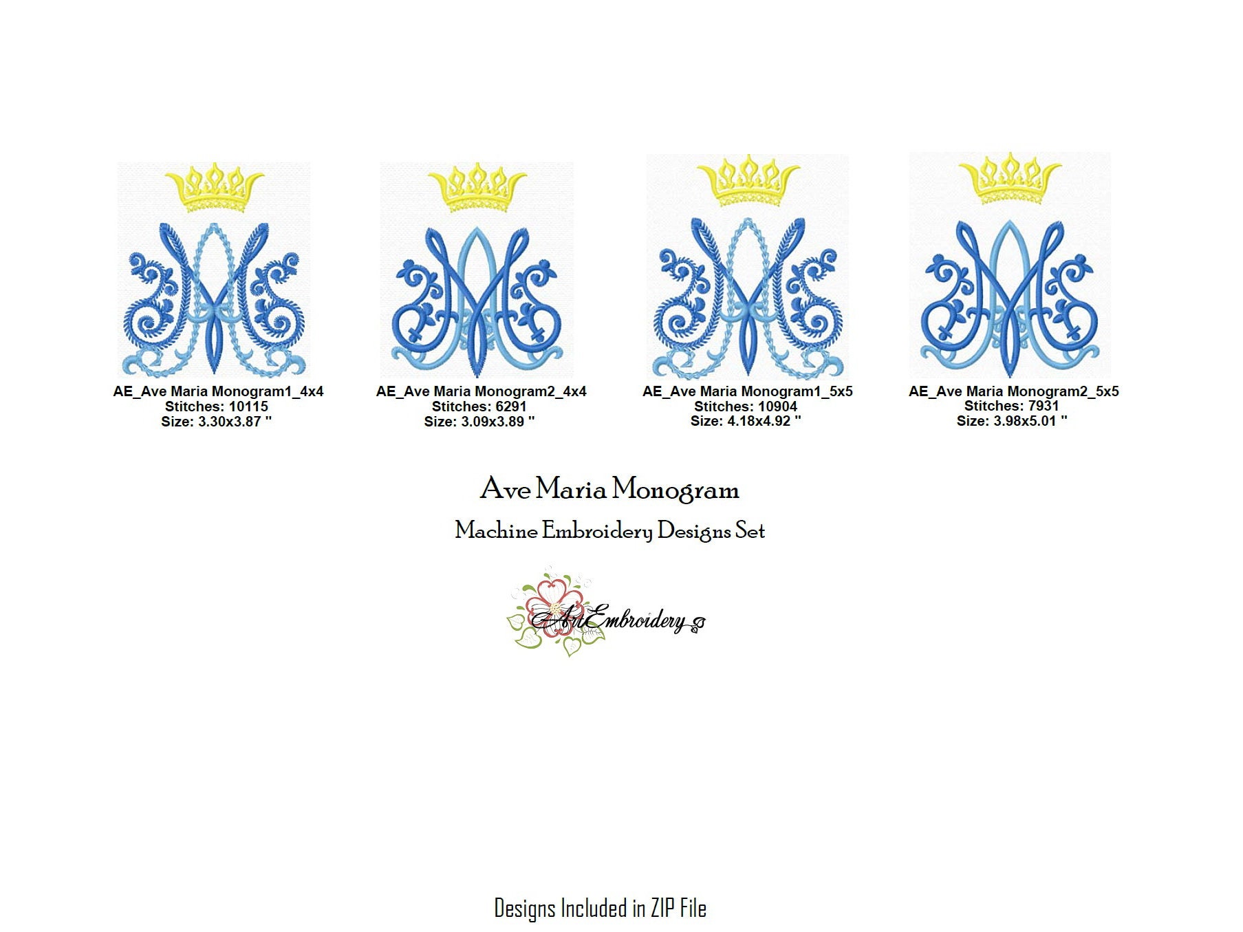 Ave Maria Monogram Machine Embroidery Religious Design in - Etsy Canada