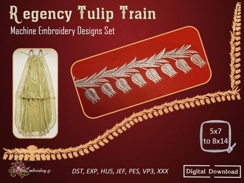 Regency Tulip Train Embroidery Designs: Floral Border (5x7 to 8x14 ...