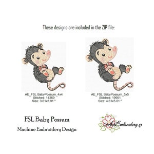 FSL Baby Possum – Machine Embroidery ITH Lace Project Animals Design in ...
