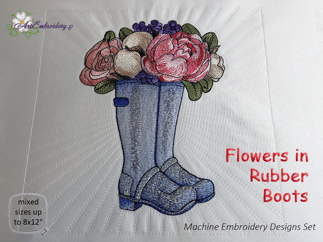 Flowers in Rubber Boots Machine Embroidery Designs Set (8x12" Hoop) - Etsy