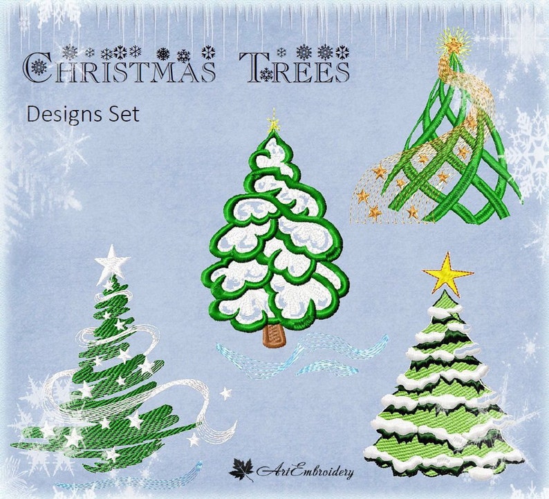 Christmas Trees - Machine Embroidery Designs Set in Two Sizes for Hoops ...