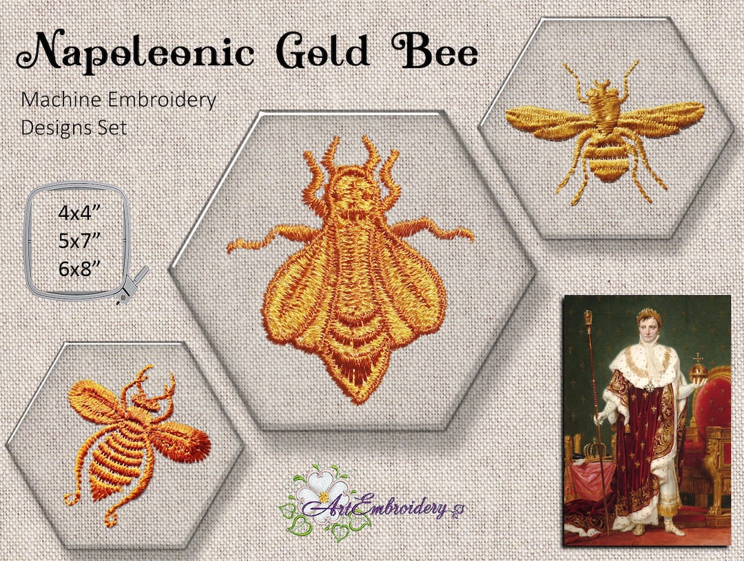 Napoleonic Gold Bee Machine Embroidery Design Set (4x4, 5x7, 6x8 Hoops ...