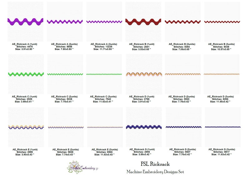 FSL Rick Rack Ribbon Machine Embroidery Designs (4x4, 6x8, 8x12" Hoops ...