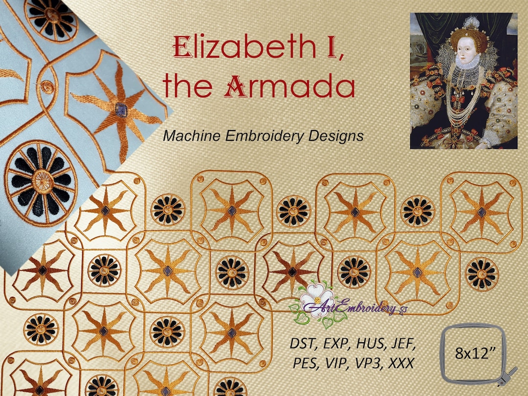 Elizabeth I Armada Embroidery Designs: Renaissance Border (8x12" Hoop ...