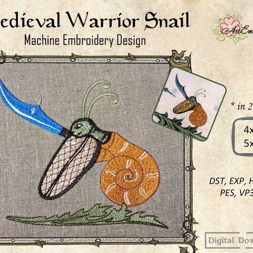 Medieval Warrior Snail Machine Embroidery Mythical Beast | Etsy