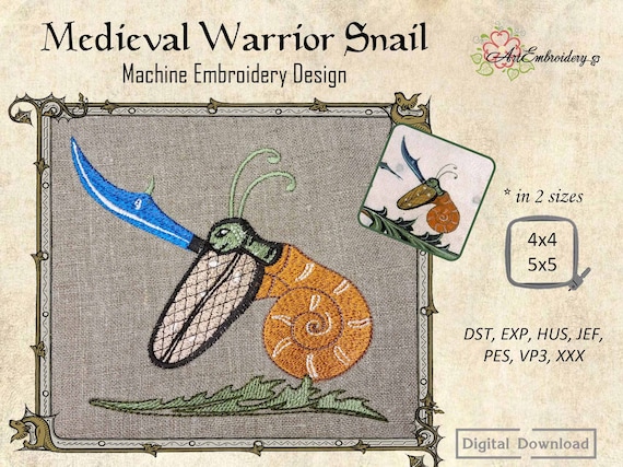 Medieval Warrior Snail Machine Embroidery Mythical Beast - Etsy
