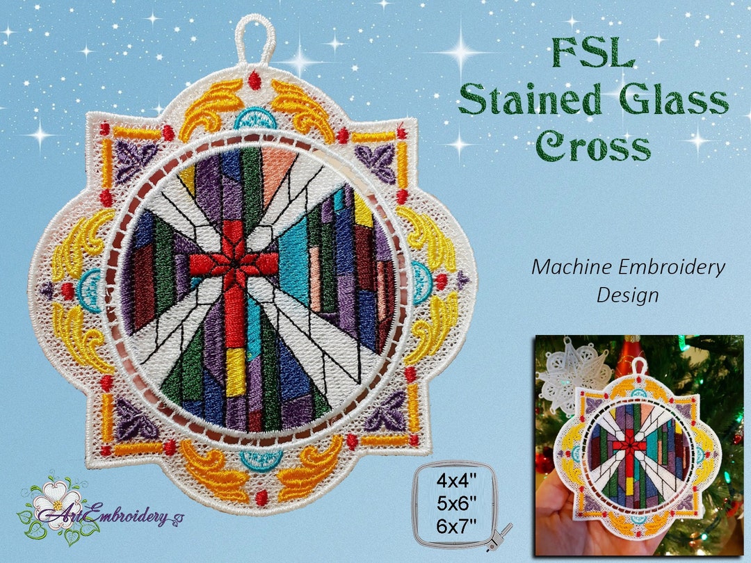 FSL Stained Glass Cross - Machine Embroidery Lace Design in Three Sizes ...
