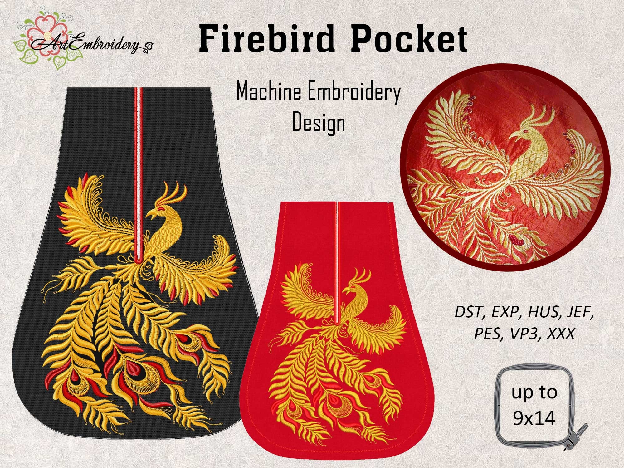 Firebird Pocket Machine Embroidery Split Design for Hoop | Etsy