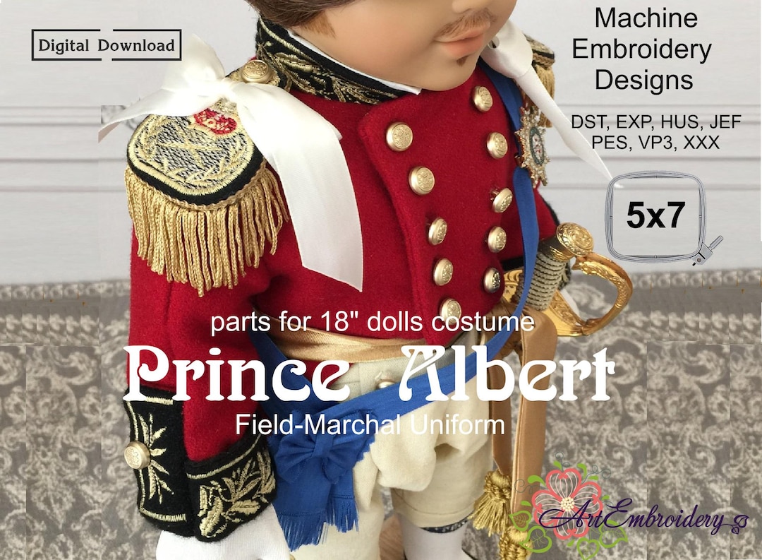 Prince Albert Uniform Embroidery Designs for 18" Doll (5x7 Hoop ...