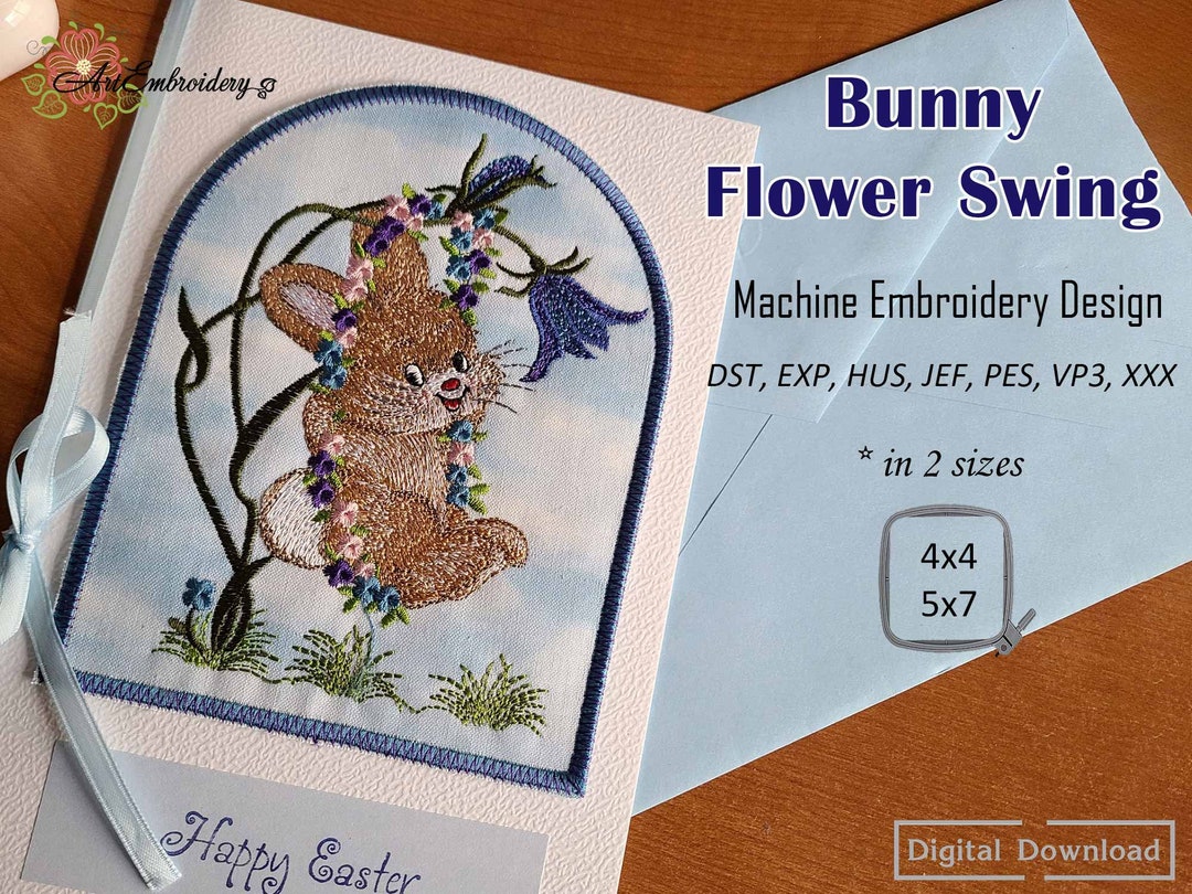 Bunny Flower Swing Machine Embroidery Design (4x4", 5x7") - Etsy