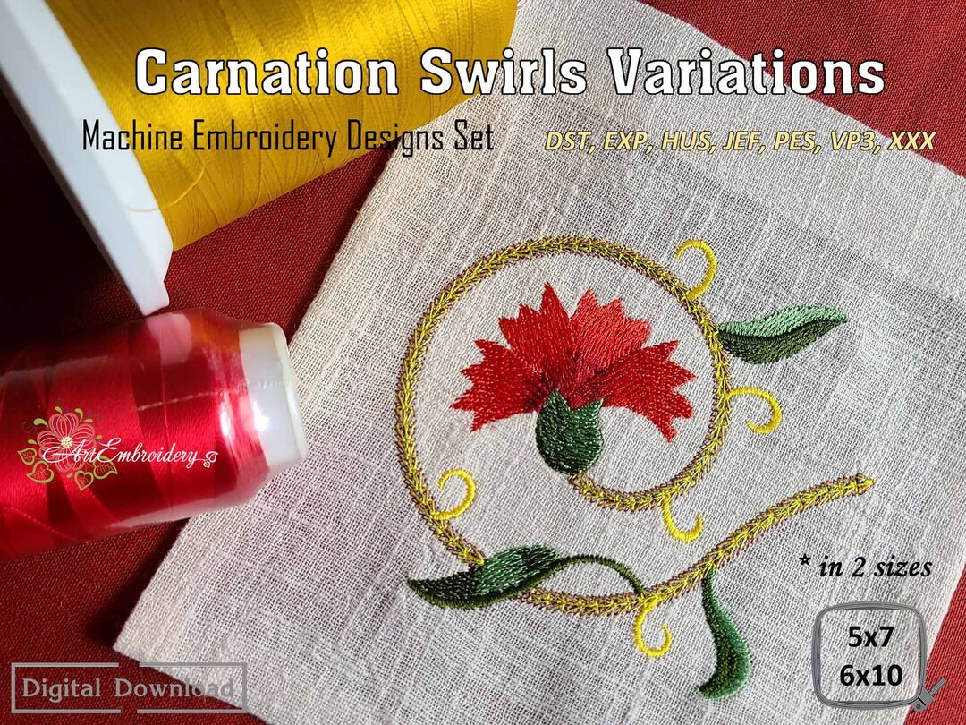 Carnation Swirls Variations - Machine Embroidery Elizabethan Style ...