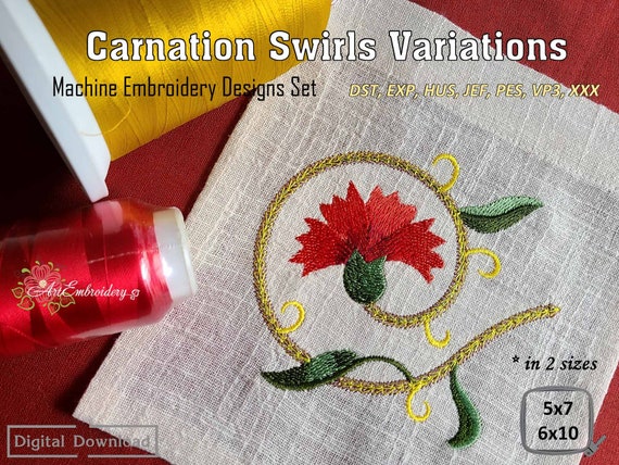 Carnation Swirls Variations Machine Embroidery Elizabethan - Etsy