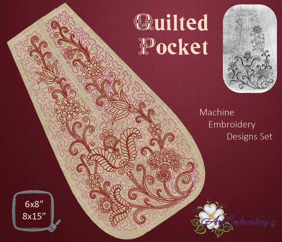 Quilted Floral Pocket Machine Embroidery Design: 18th Century ...
