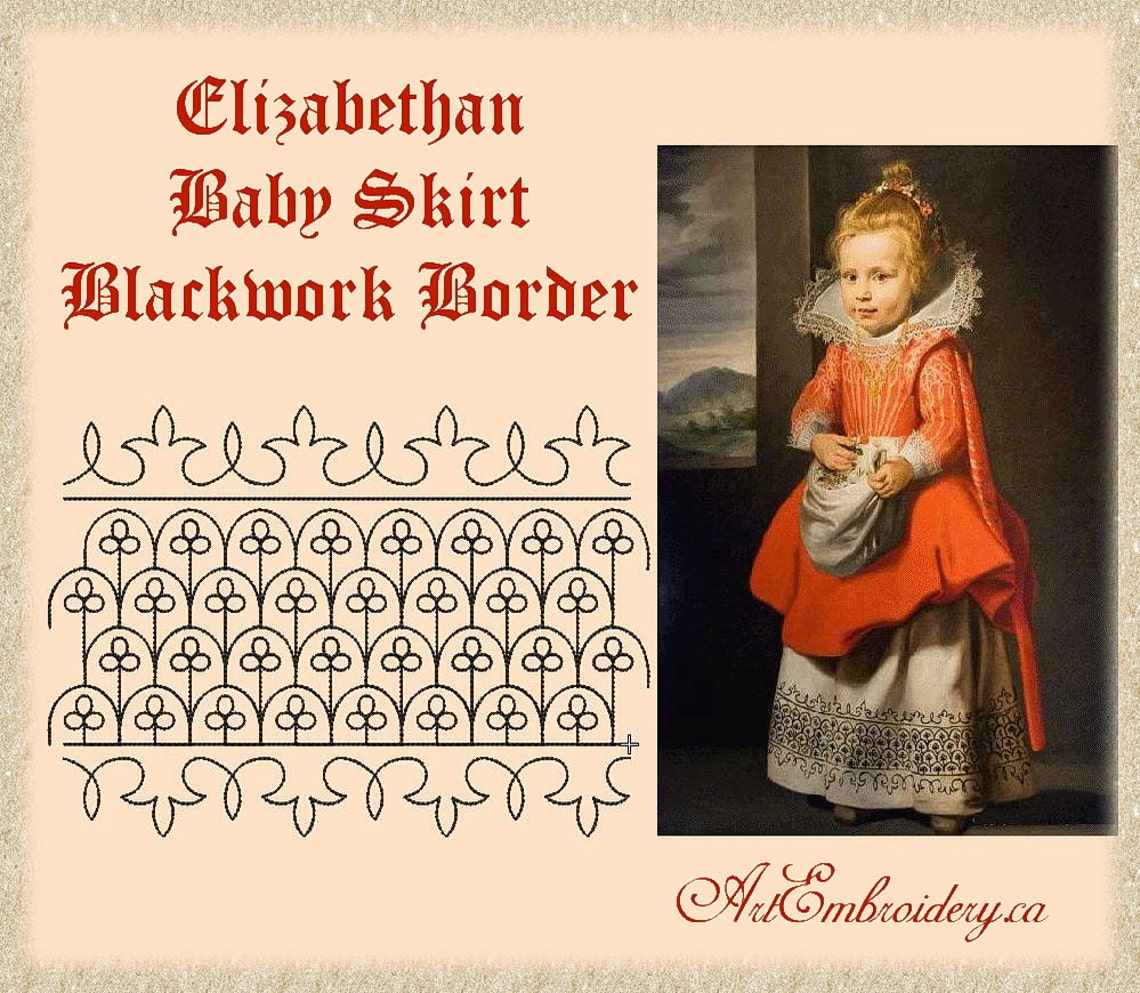 Elizabethan Baby Skirt Blackwork Border - Embroidery Design for Hoop ...