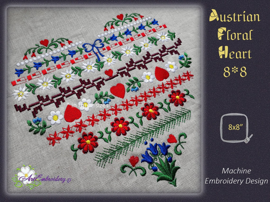 Austrian Floral Heart Machine Embroidery Design in Three - Etsy