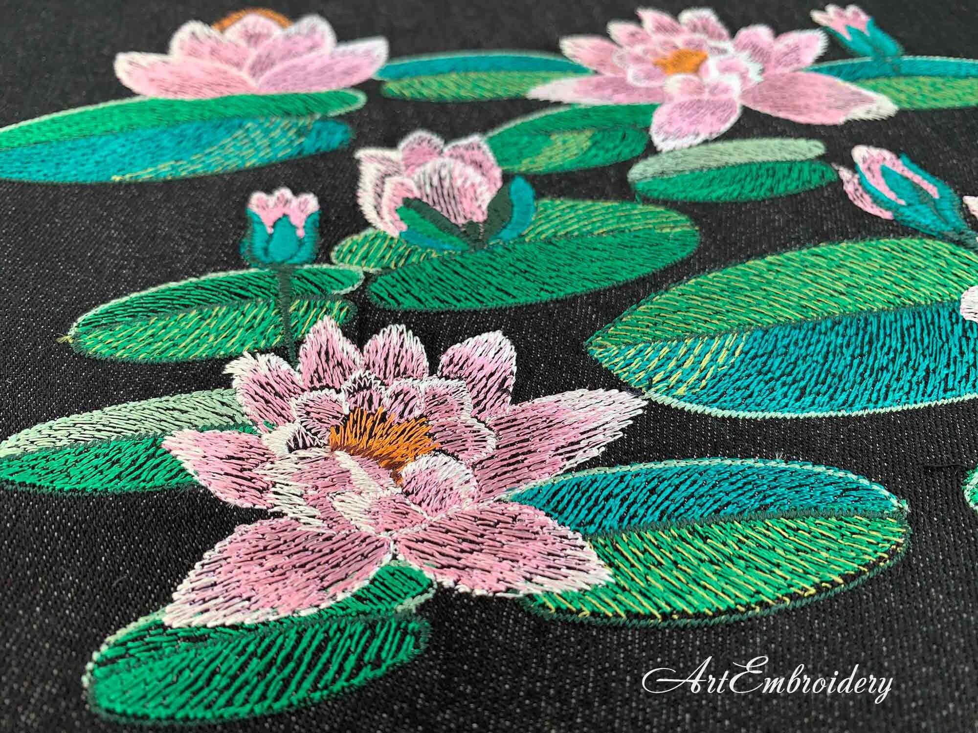 Water Lilies Border Machine Embroidery Flowers Design in 3 - Etsy