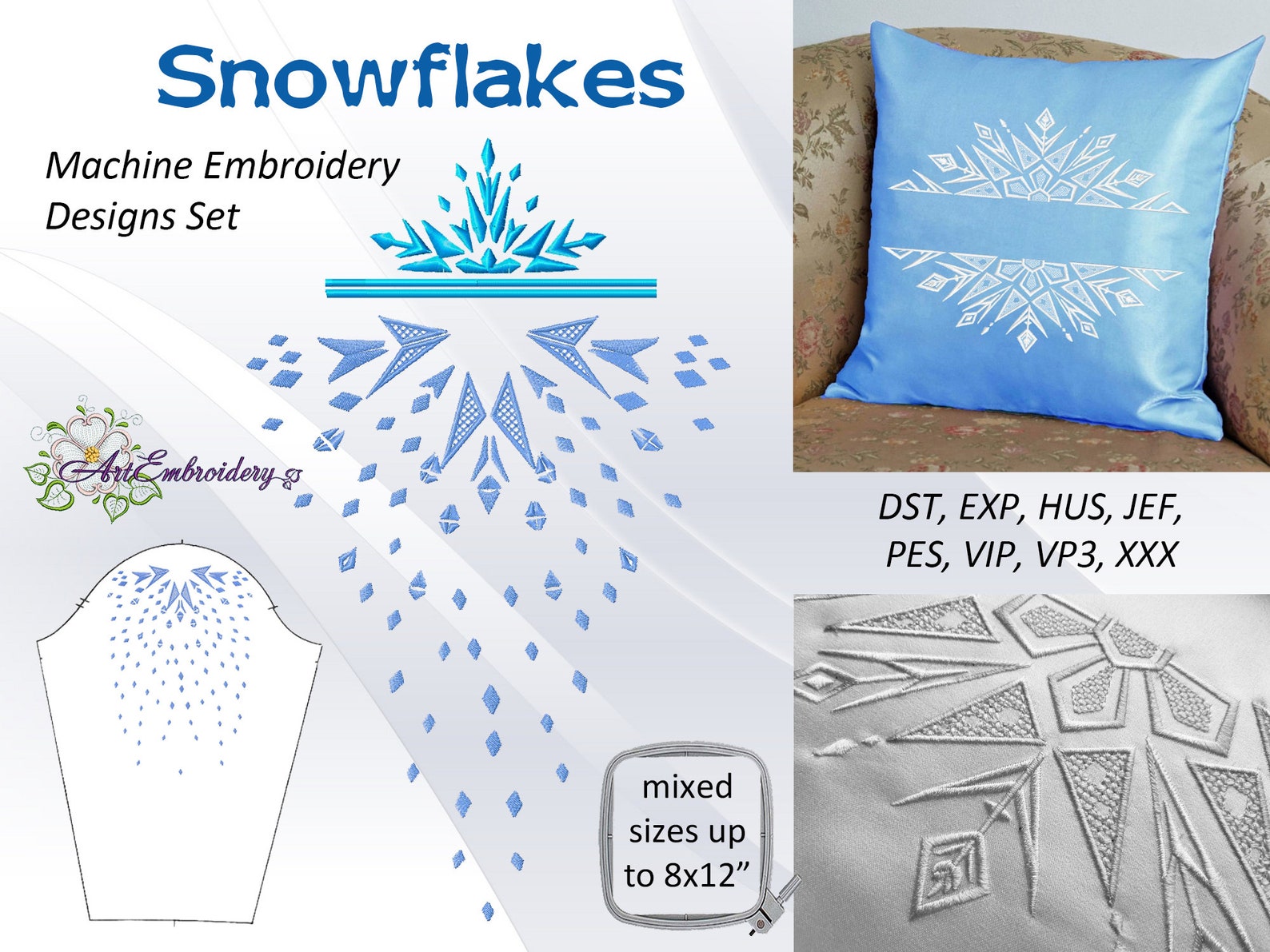 Snowflakes Machine Embroidery Designs Set Mixed Sizes for Hoop up to ...
