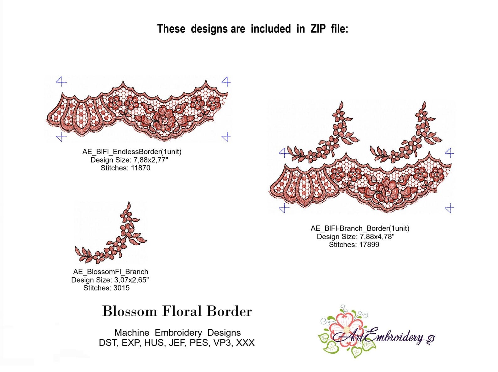 Blossom Floral Border: Machine Embroidery Design (6x8" Hoop) (digital ...