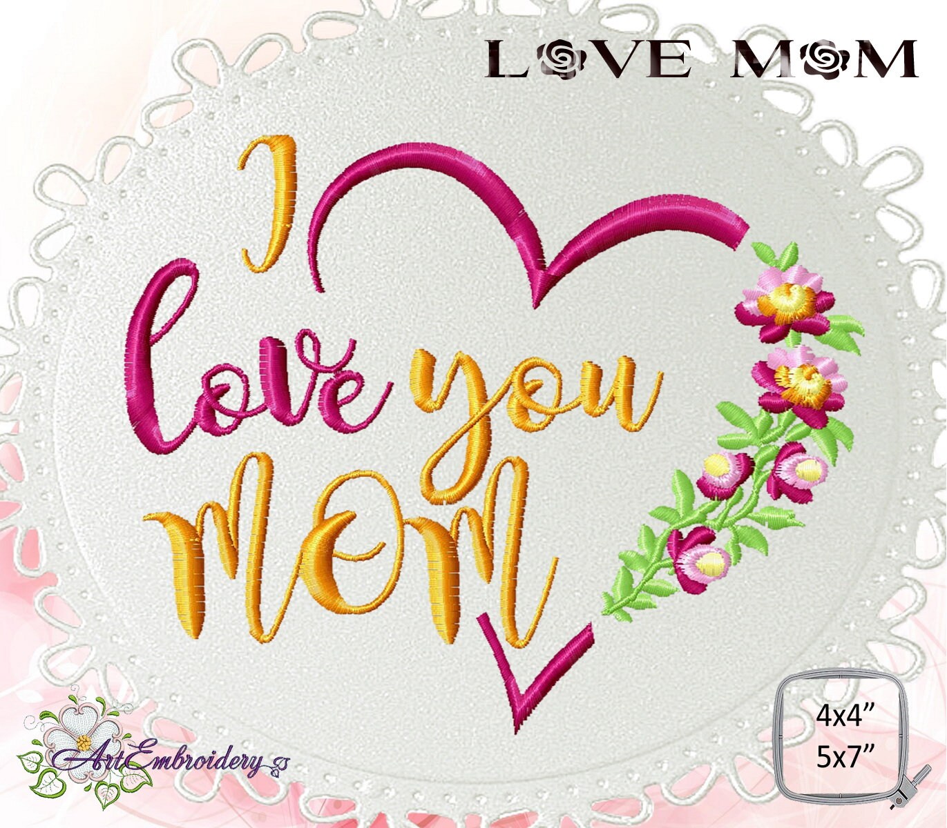 I Love You Mom Machine Embroidery Design in two sizes for | Etsy