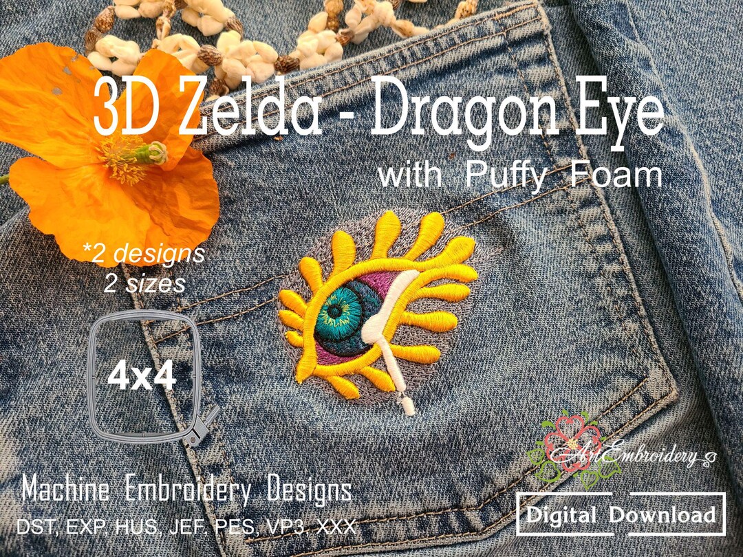 3D Zelda Dragon Eye Machine Embroidery Design: Puffy Foam (4x4" Hoop ...
