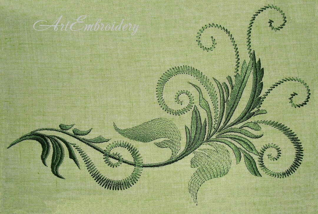 Green Floral Branch - Machine Embroidery Decorative Design in Four ...