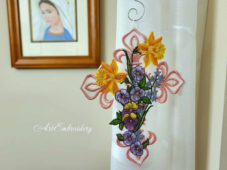 FSL Spring Flowers Cross: Machine Embroidery Design (digital Download ...