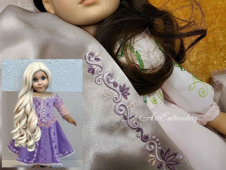Rapunzel Doll Skirt Embroidery Designs: Scroll Border Set (digital ...