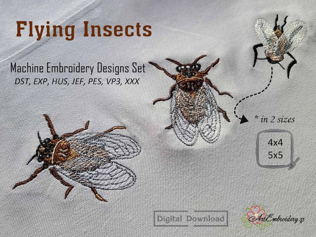 Flying Insects Machine Embroidery Designs: Fly & Mosquito (4x4, 5x5 ...