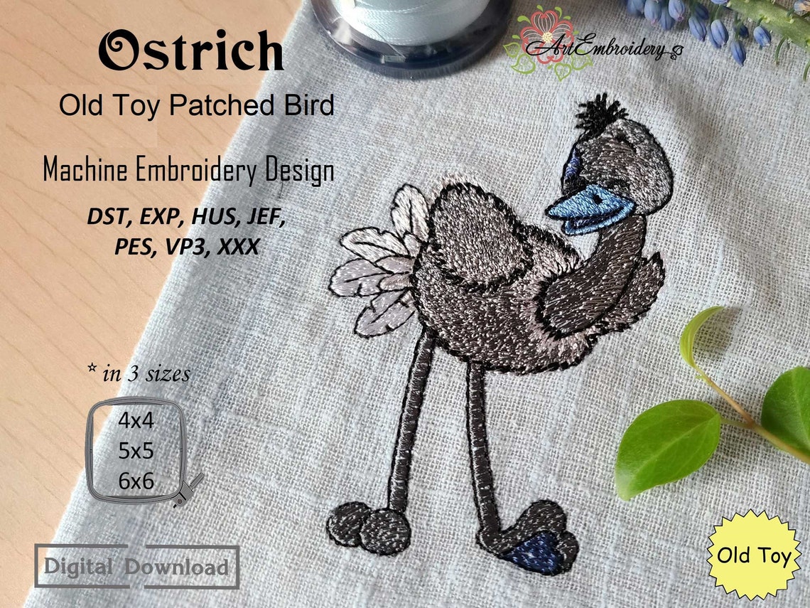Ostrich Machine Embroidery Design of Series Old Toy Patched - Etsy