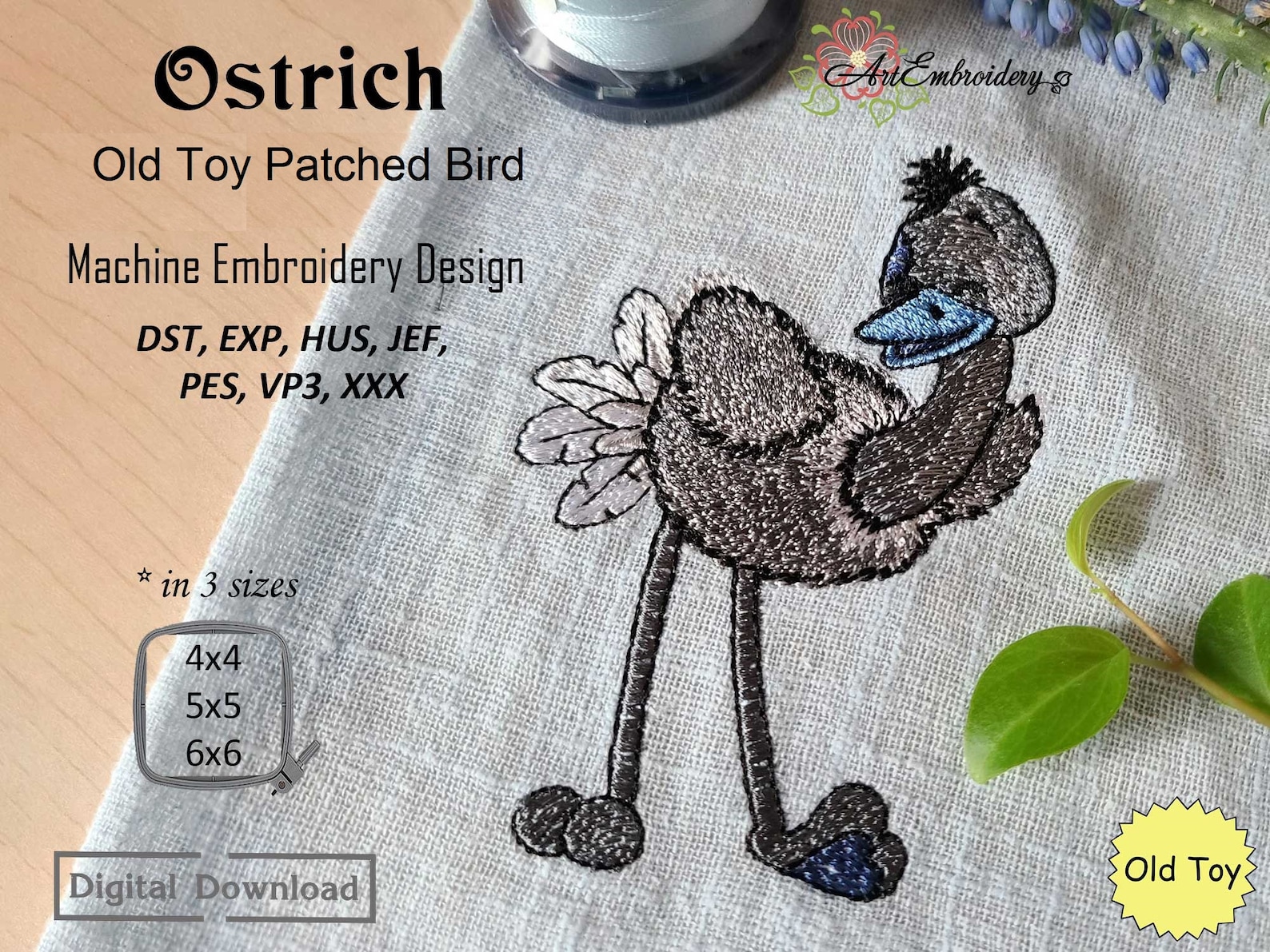 Ostrich Machine Embroidery Design of Series Old Toy Patched - Etsy