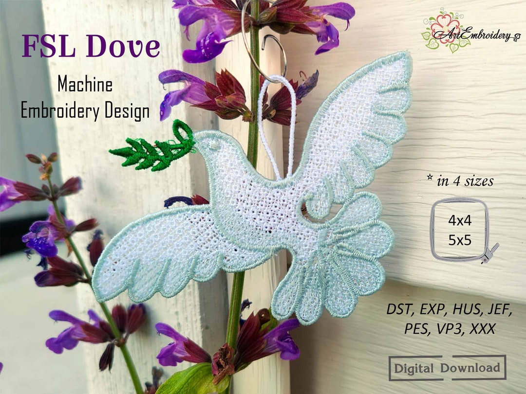 FSL Dove Machine Embroidery Design: Lace Ornament, Pendant (4x4", 5x5 ...