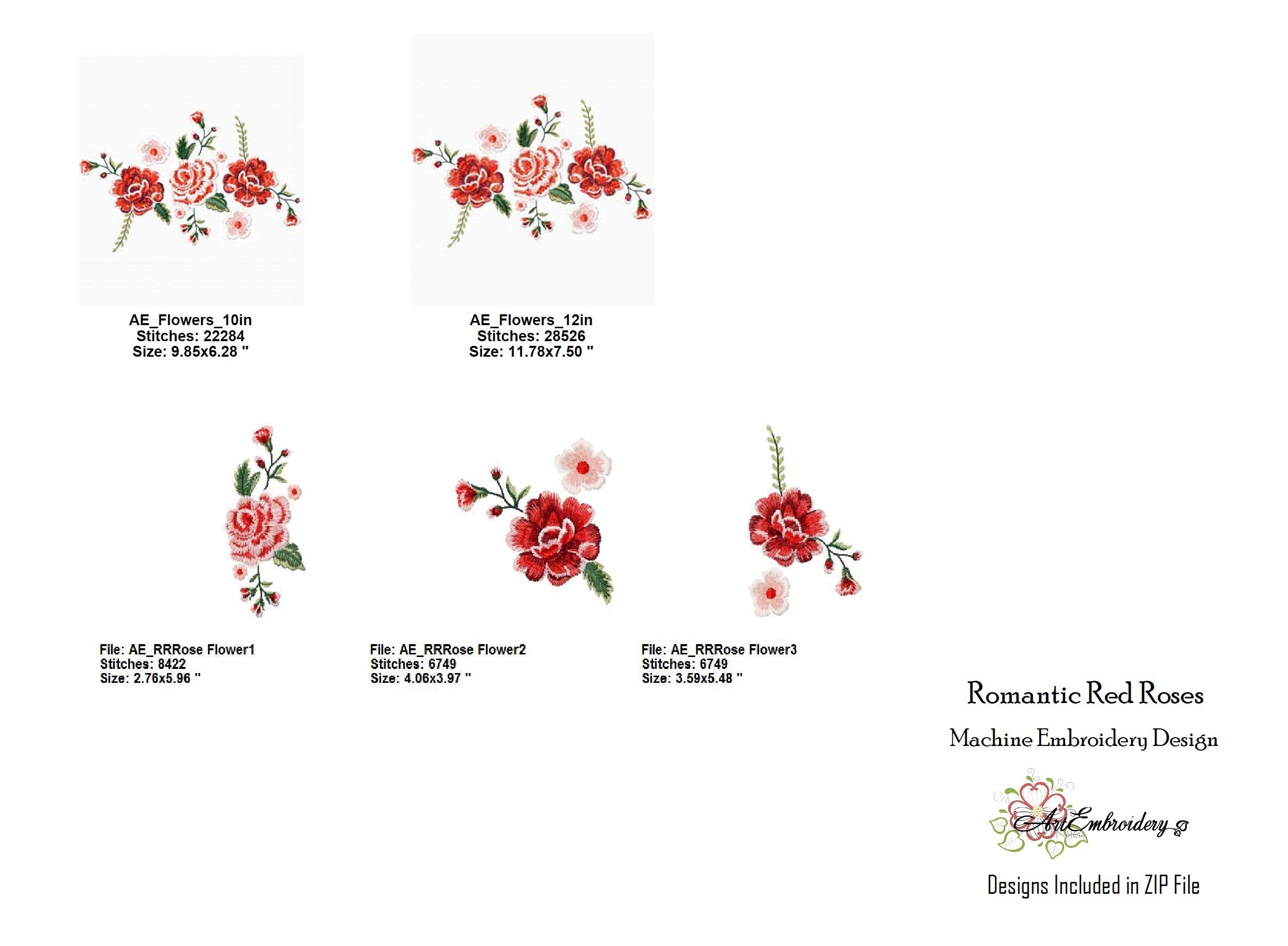 Romantic Red Roses Machine Embroidery Flower Design in 2 | Etsy